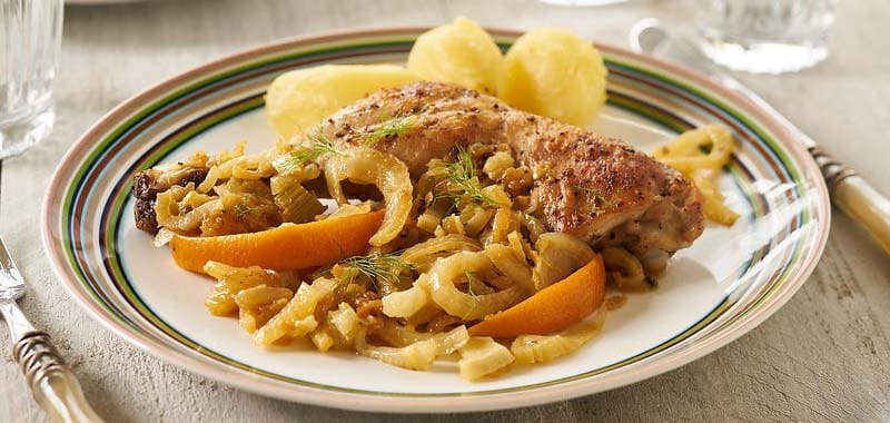 Kip met venkel en sinaasappel